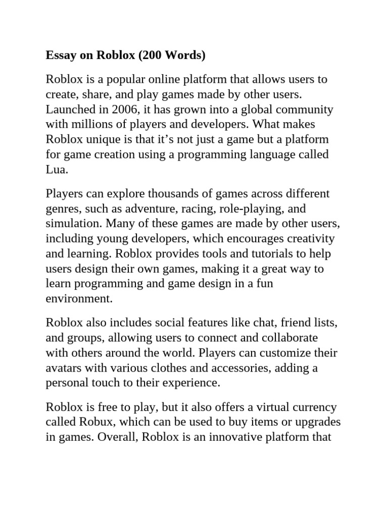 Essay On Roblox | PDF