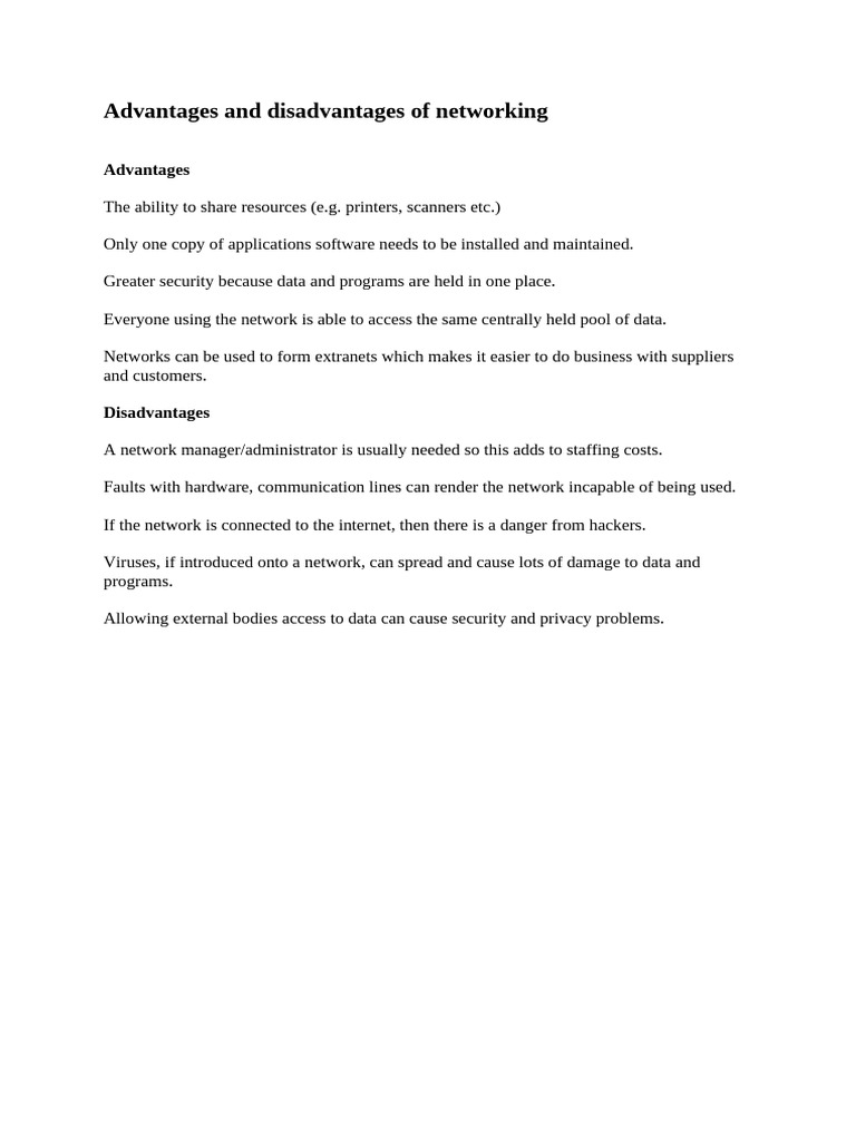 Advantages and Disadvantages of Networking | PDF