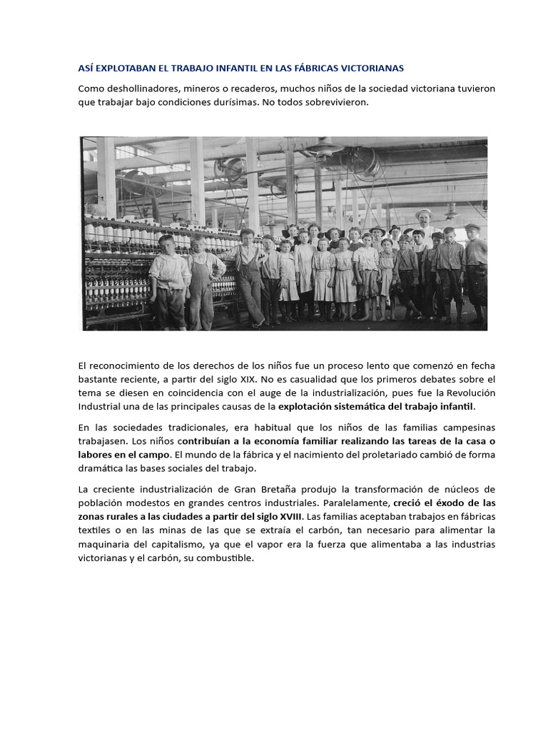 Explotacion Infantil en Las Fabricas | PDF | Minería | Trabajo infantil