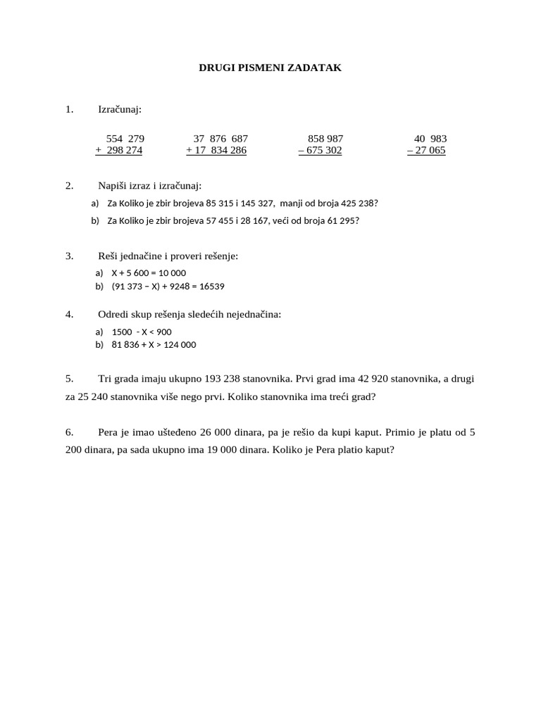 Matematika - Drugi Pismeni Zadatak - 2 | PDF