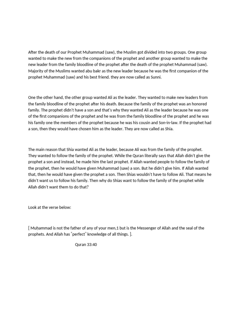 About the shia sect of islam. And an argument | PDF | Hadith | Ali