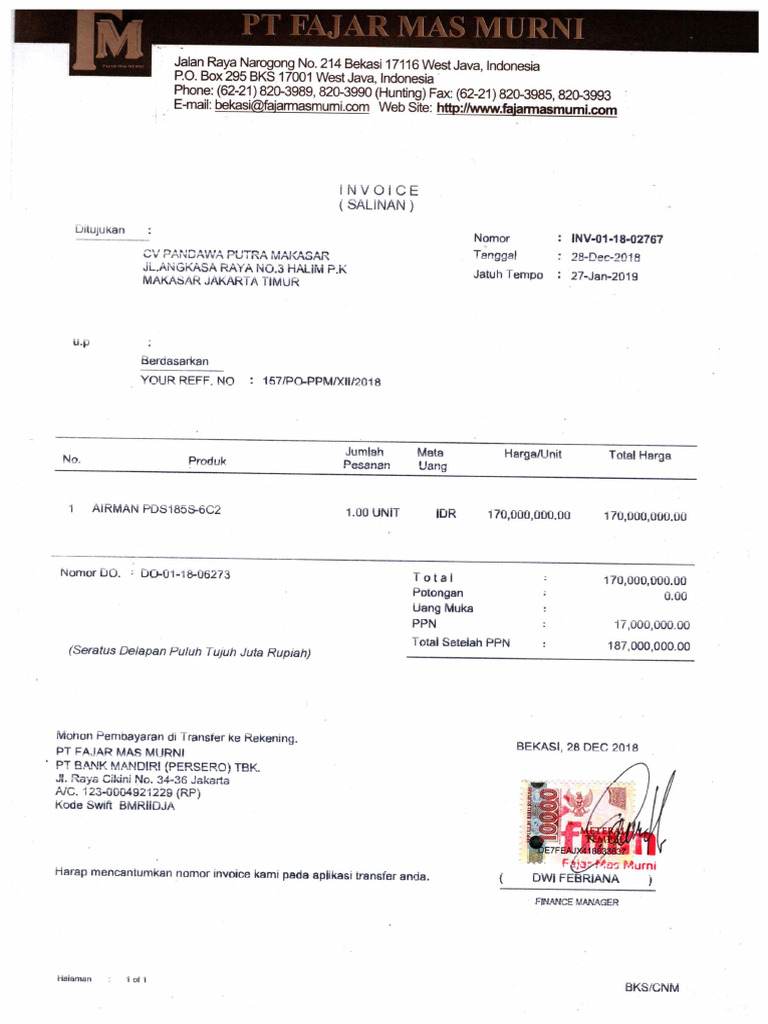 Invoice Compressor Airman 3 Unit | PDF