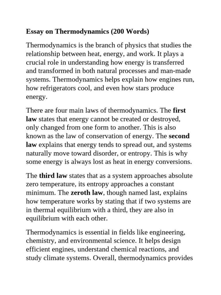 Essay On Thermodynamics | PDF