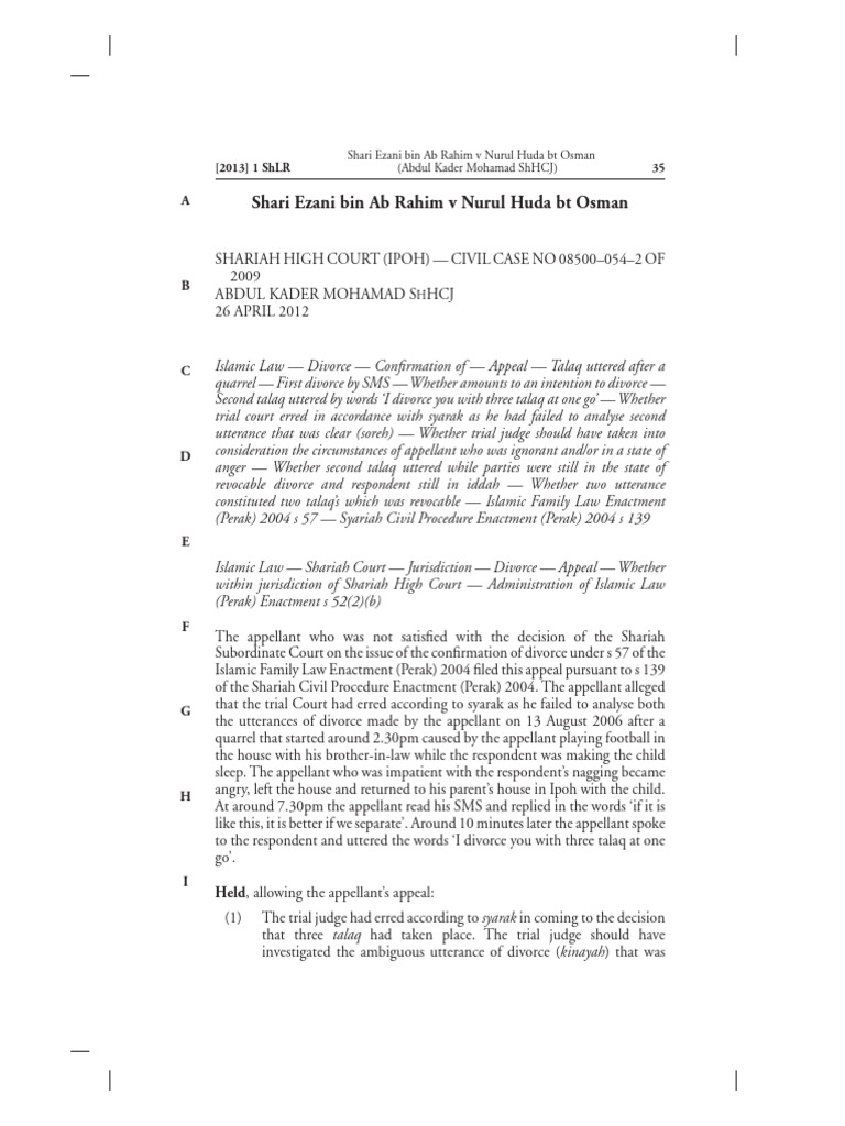 Shari Ezani Bin Ab Rahim V Nurul Huda BT Osman | PDF | Appeal ...