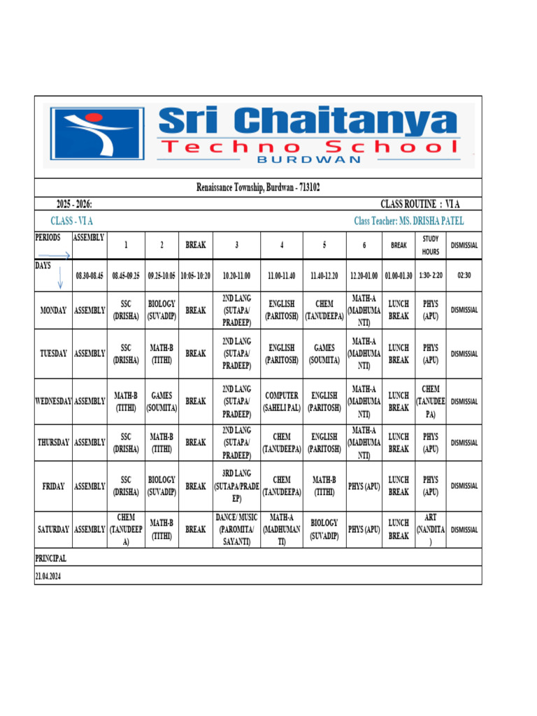 Scts Vi A (Techno) Time Table | PDF