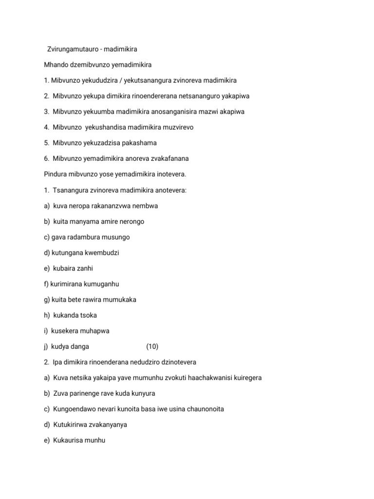 Zvirungamutauro - Madimikira | PDF