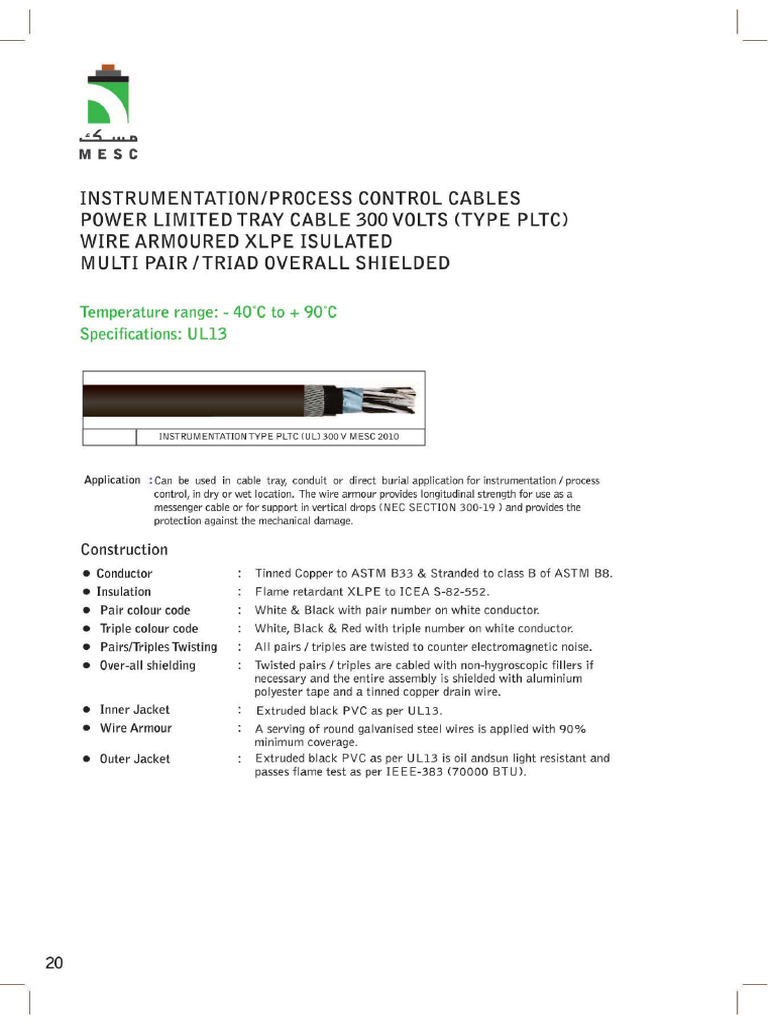MESC Instrumentation Control Cables Catalogue - 25 | PDF