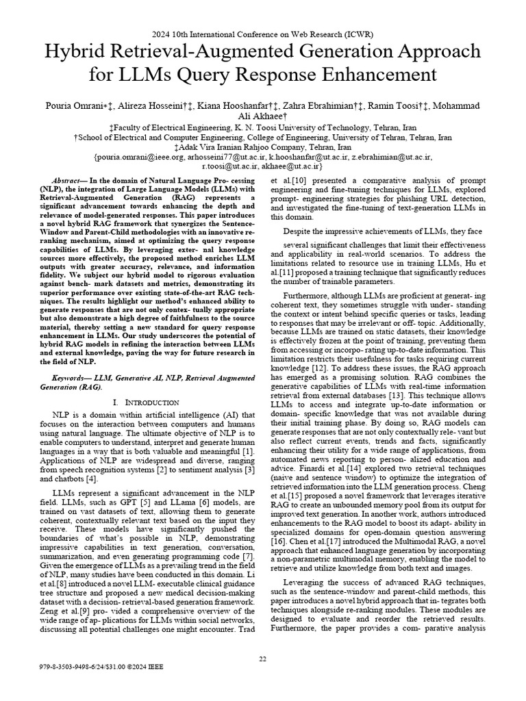 Omrani Et Al. - 2024 - Hybrid Retrieval-Augmented Generation Approach For LLMs Query Response ...