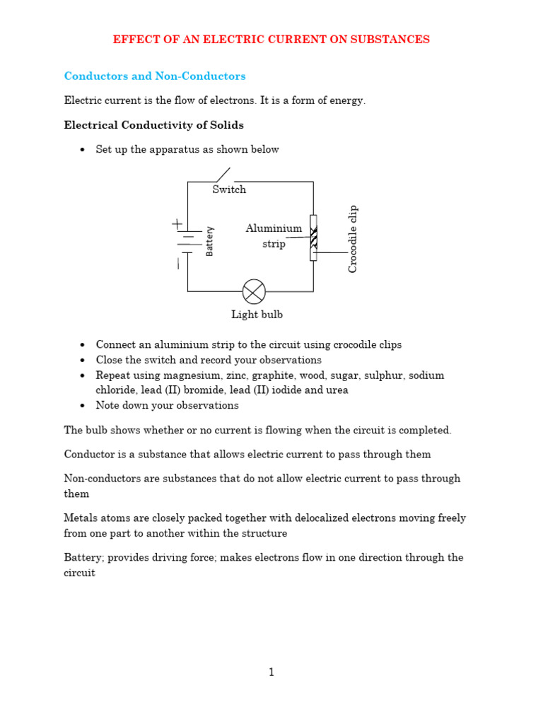 Effects of Electric Current on Substances | PDF | Electrolyte | Ion
