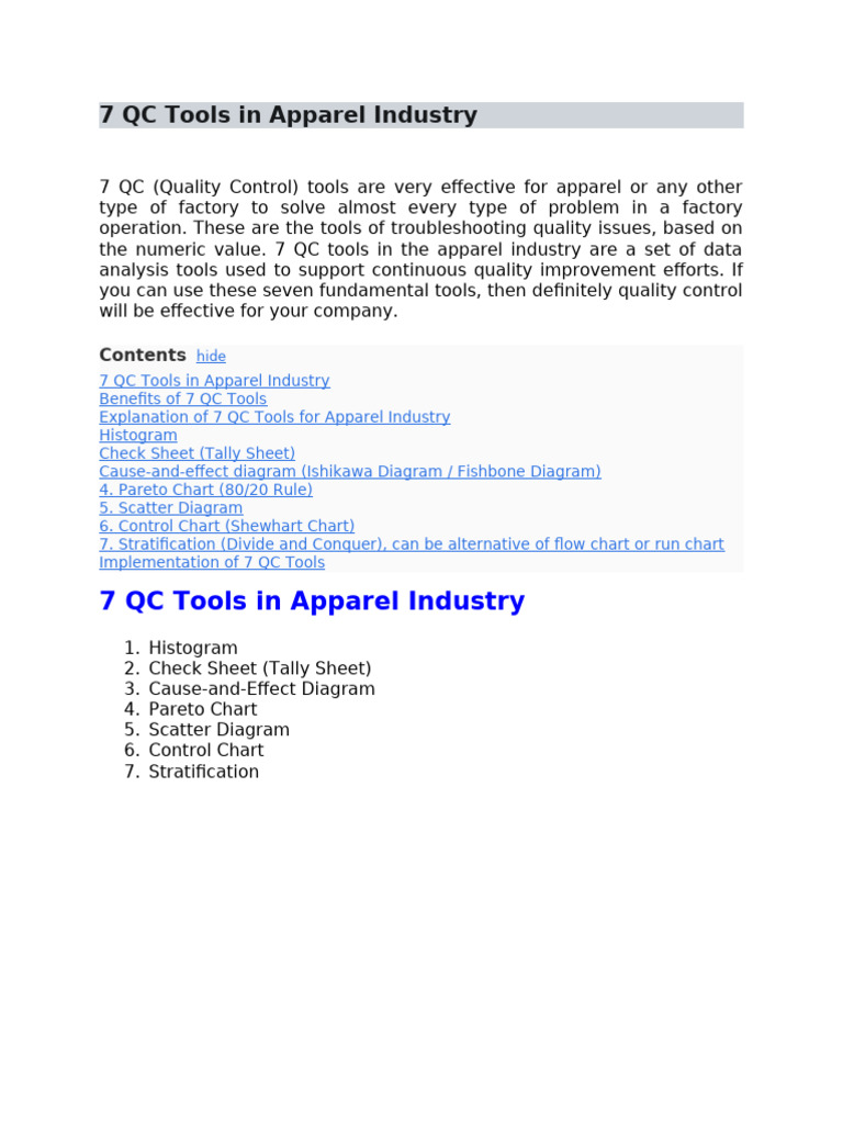 7 QC Tools in Apparel Industry......................... | PDF | Seam (Sewing) | Causality