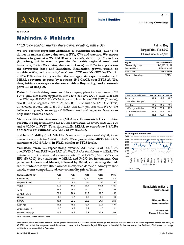 Anand Rathi Initiating Coverage On Mahindra & Mahindra, With 15% | PDF | Cash Flow Statement ...