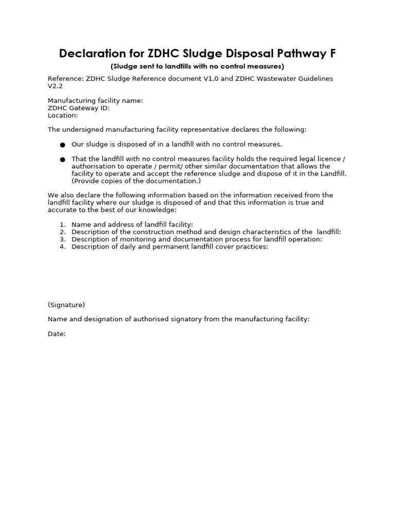 ZDHC Sludge Disposal Declaration Form | PDF