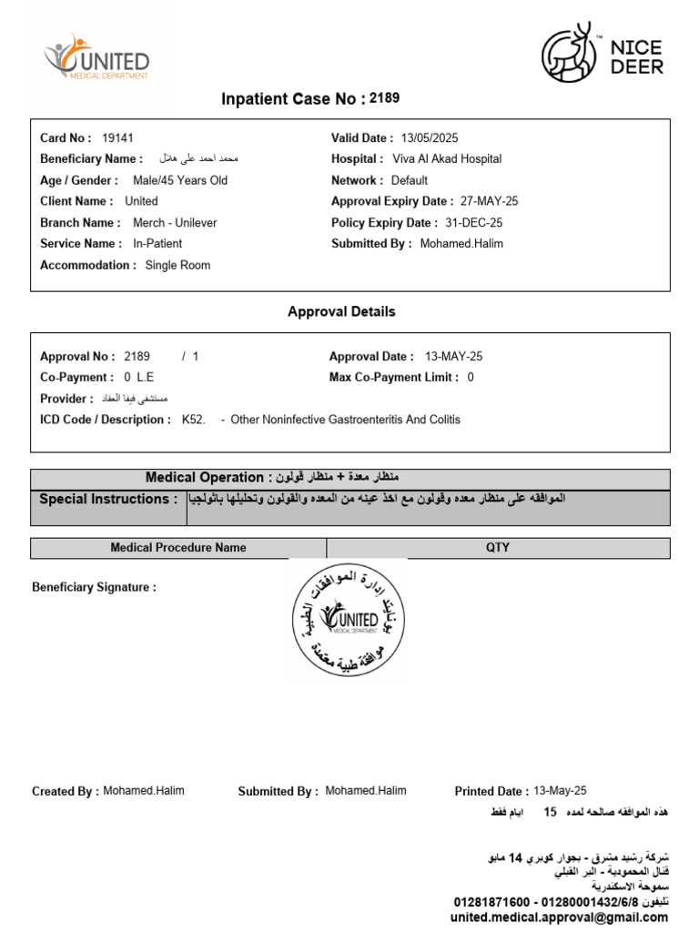 Inpatient Case No:: Mohamed - Halim Mohamed - Halim 13-May-25 | PDF