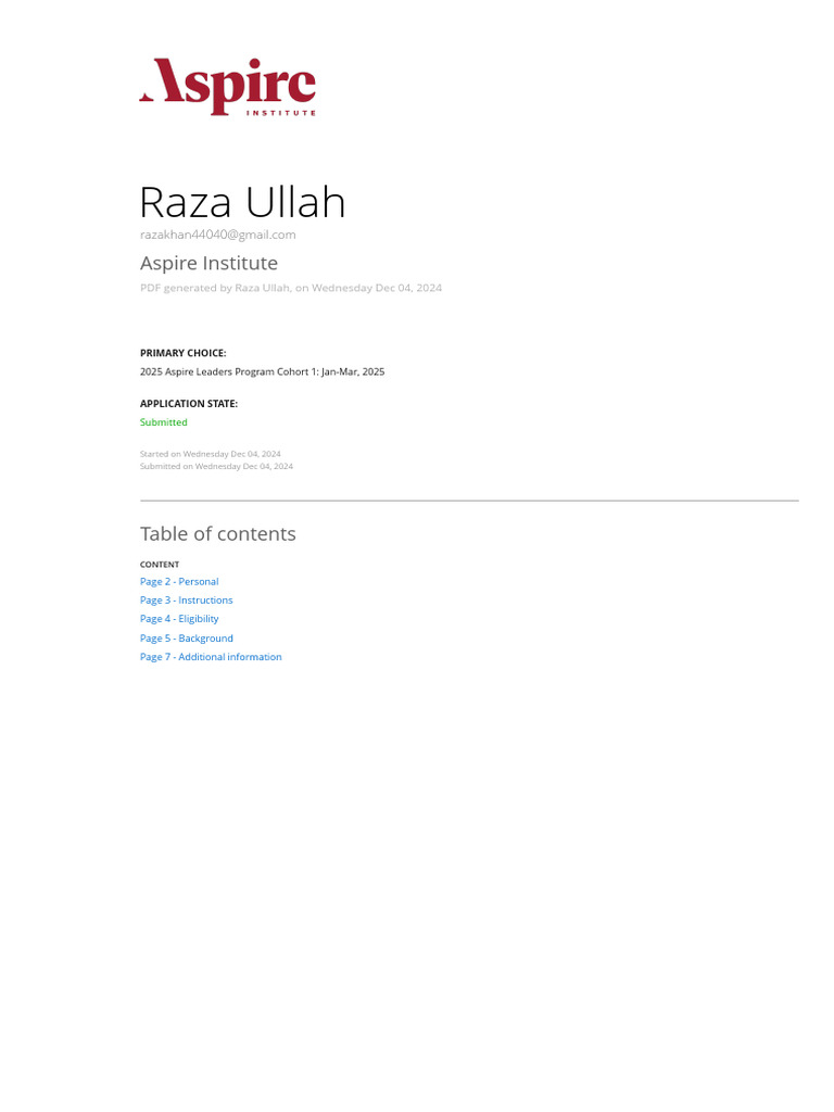 Raza Ullah Aspire Institute Application | PDF | Internet