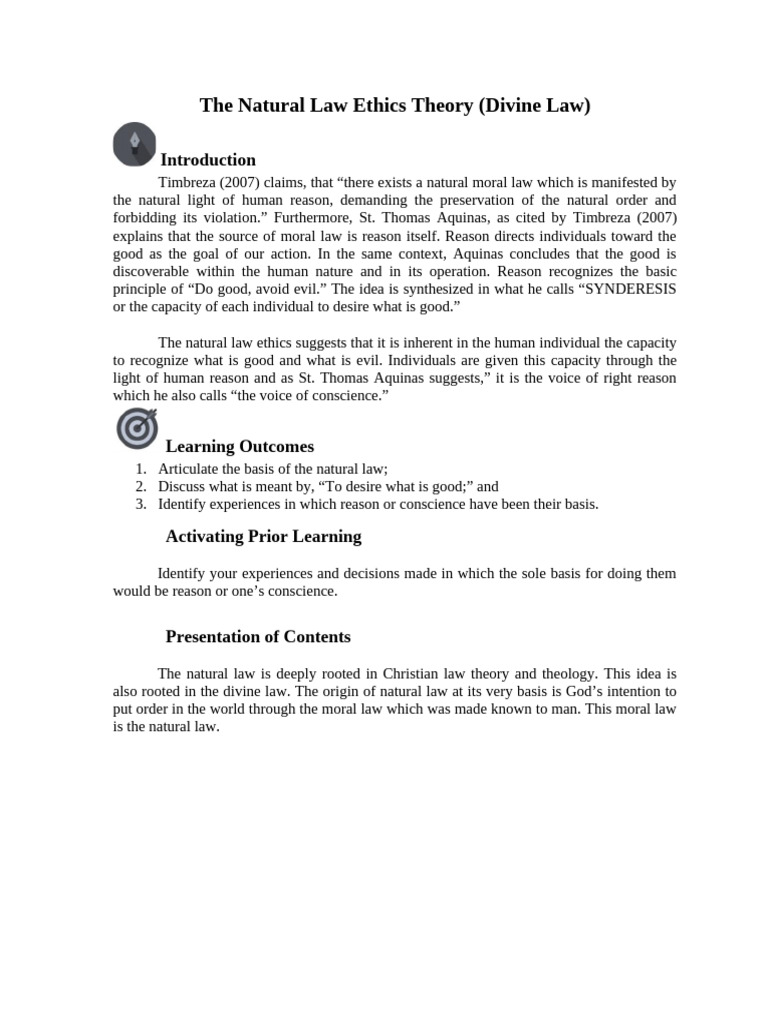 Lecture No. 7. The Natural Law Ethics Theory | PDF | Natural Law ...