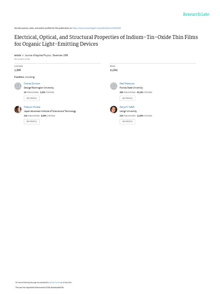 Indium-Tin-Oxide Thin Films Properties | PDF | Electrical Resistivity And Conductivity | Band Gap