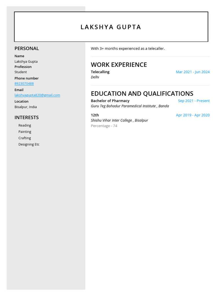 Lakshya Gupta: Personal | PDF