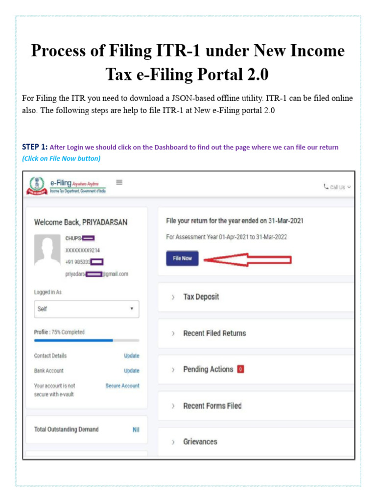 ICAI's 16 Steps for ITR-1 e-Filing | PDF | Tax Refund | Tax Deduction