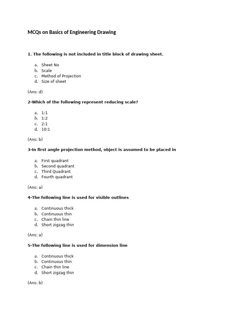 MCQs on Engineering Drawing Basics | PDF | Perpendicular | Cartesian ...