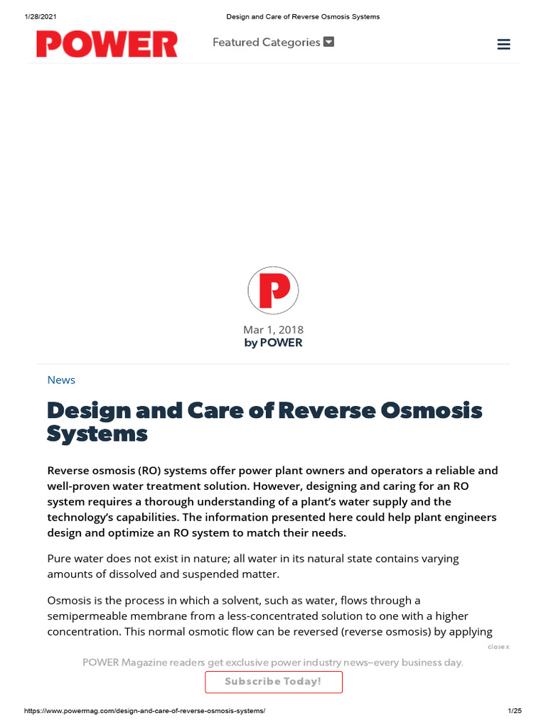 Design and Care of Reverse Osmosis Sys | PDF | Membrane | Osmosis