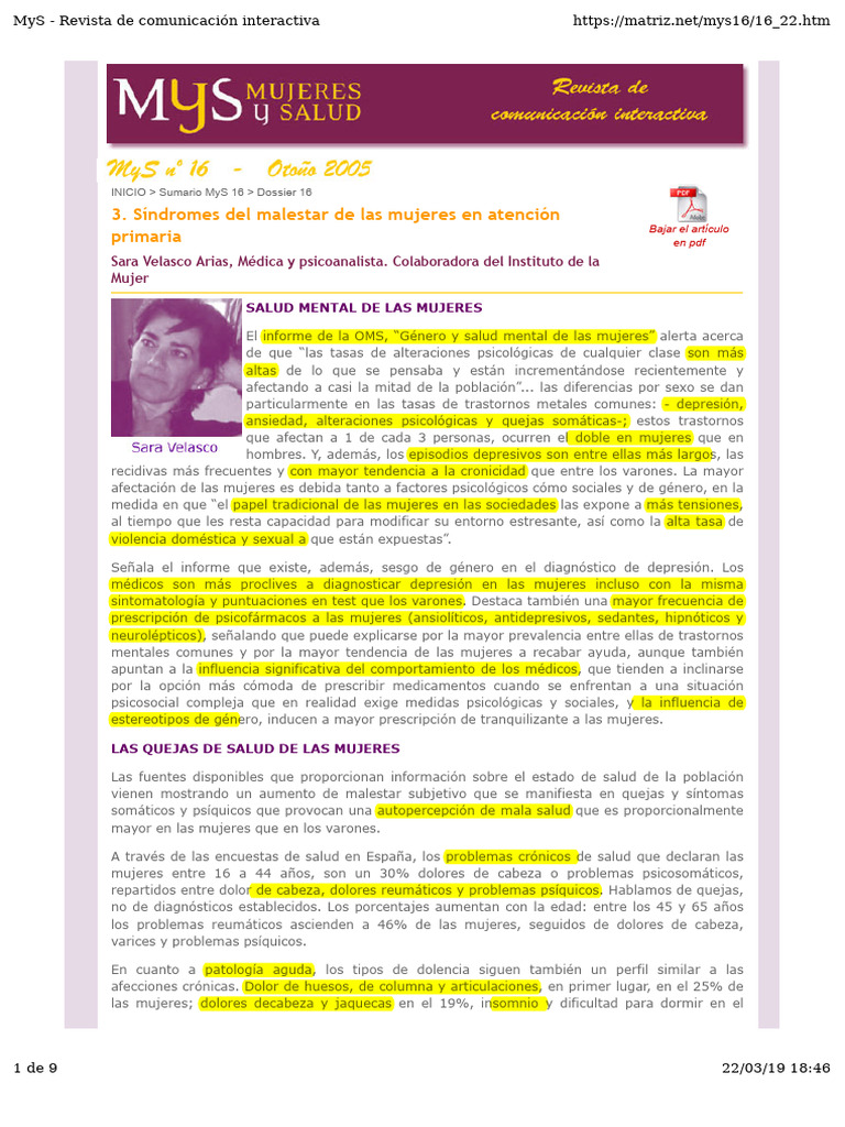 6 - ZZZ Sara Velasco Sindromes Del Malestar de Las Mujeres | PDF ...