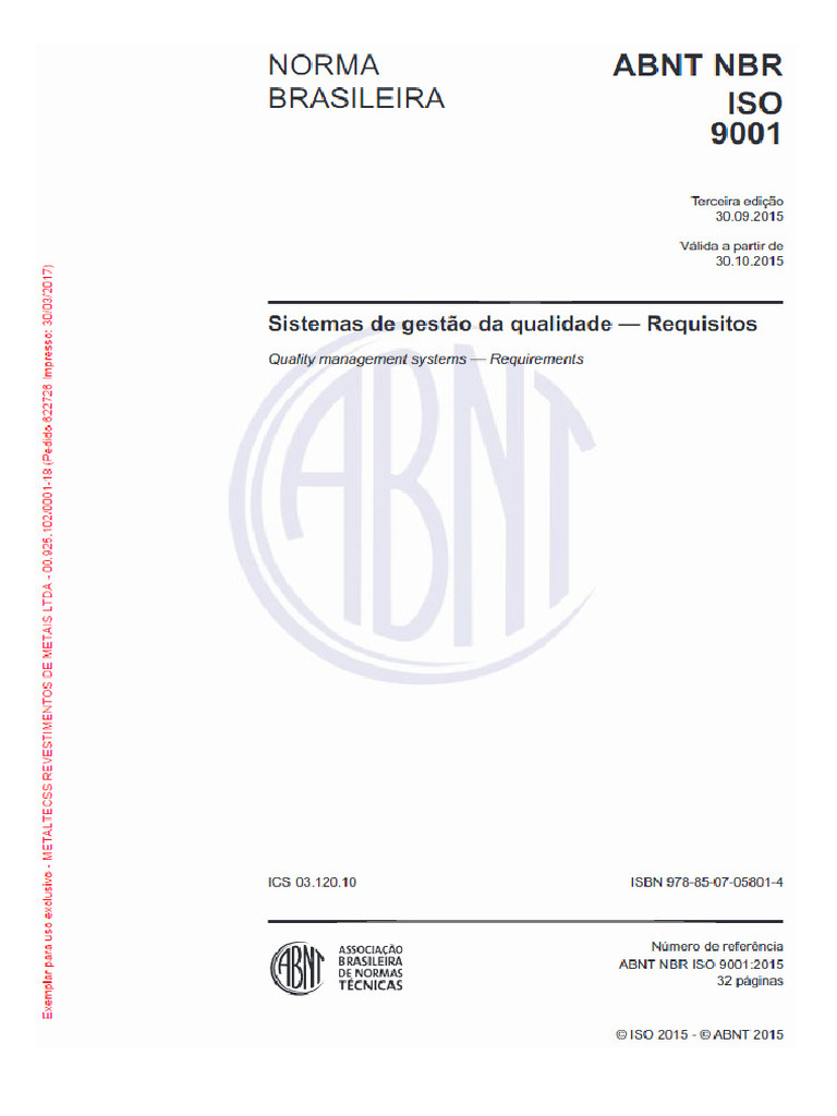 Abnt NBR Iso 9001.2015 | PDF