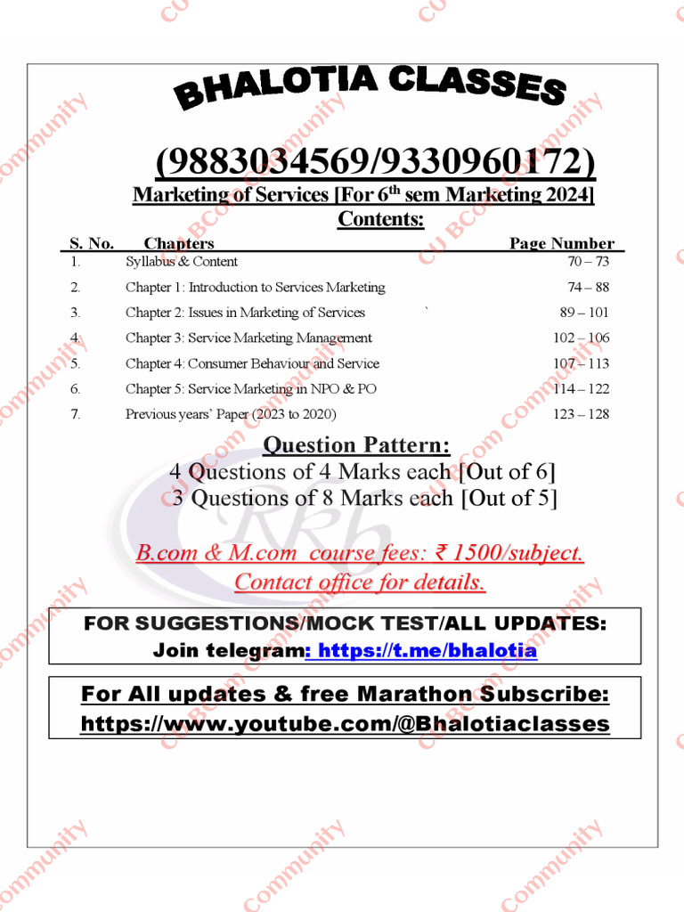 Marketing of Services (BHALOTIA) B.com 6th Sem-1 | PDF