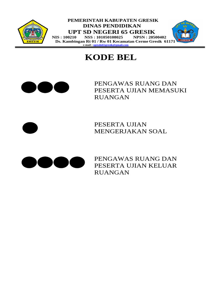 Kode Bel Ujian Sekolah Tempel Kaca | PDF