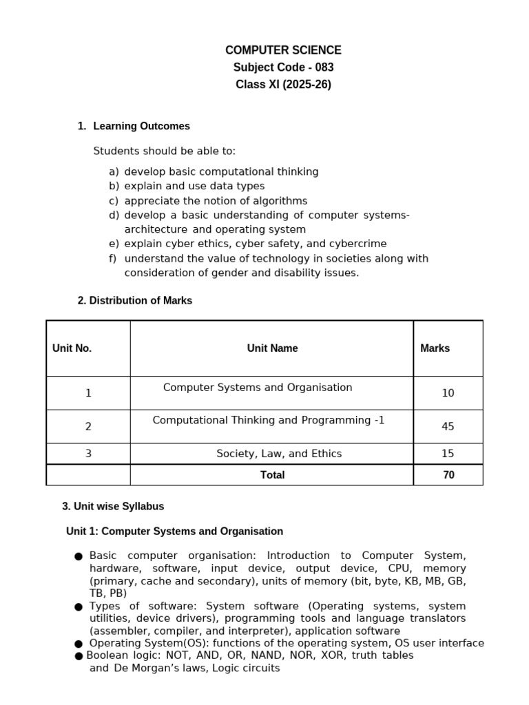 CBSE Class 11 Computer Science Syllabus 2025-26 | PDF | Byte | Control Flow