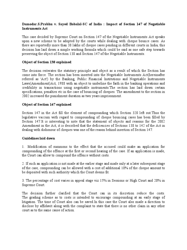 Section 147 NI Act: Court Guidelines | PDF | Cheque | Lawsuit
