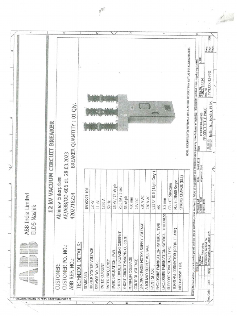 11 KV VCB Electrical Control Drawing | PDF