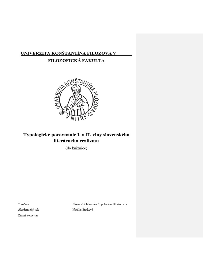 Typologické Porovnanie I. A II. Vlny Slovenského Literárneho Realizmu - Natália Štetková (PDK ...