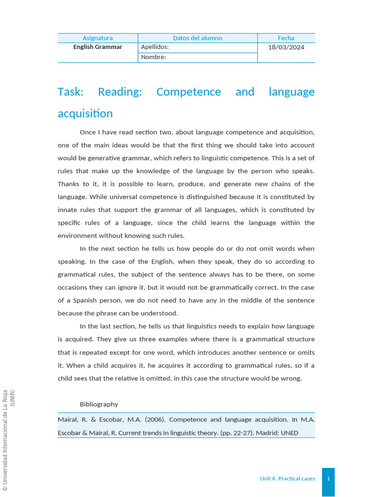 Task Reading Competence and Language Acquisition | PDF | Language ...