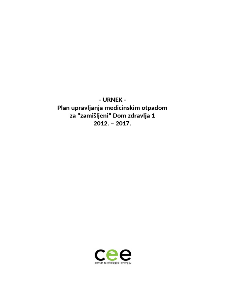 URNEK Za Plan Upravljanja Medicinskim Otpadom | PDF