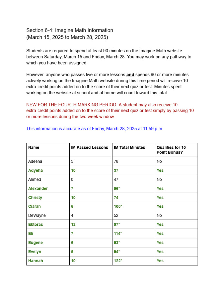 Imagine Math Information for Section 6-4 (3-15 to 3-28) | PDF