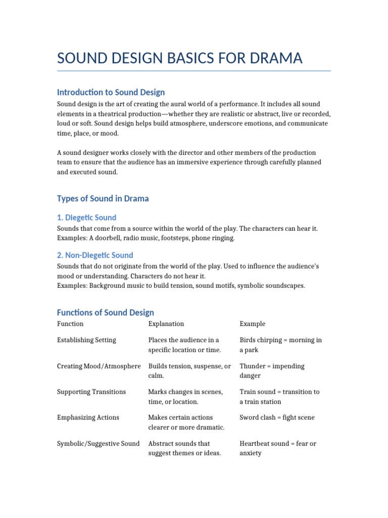 Sound Design Basics Year8 IGCSE Drama | PDF | Sound | Tempo