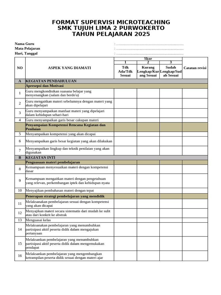 Form Microteaching Guru Baru | PDF