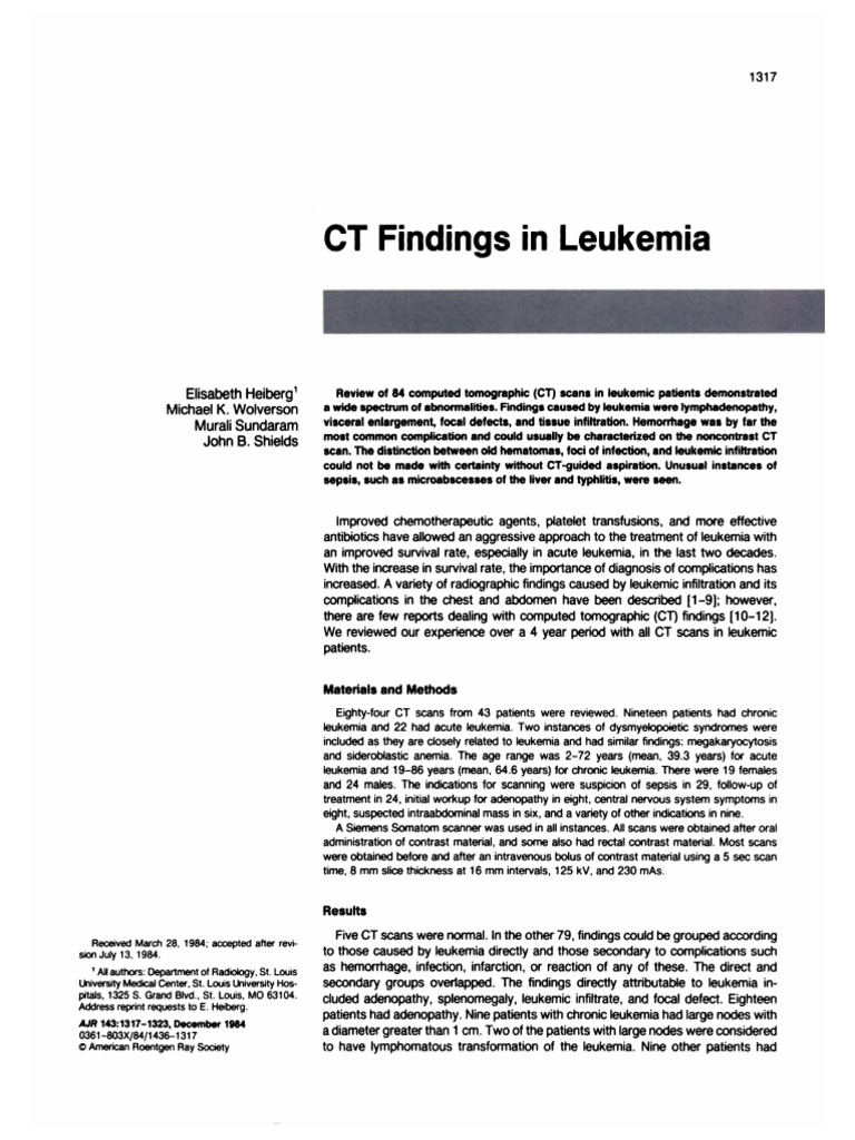 Sundaram Et Al 2012 CT Findings in Leukemia | PDF | Leukemia | Ct Scan