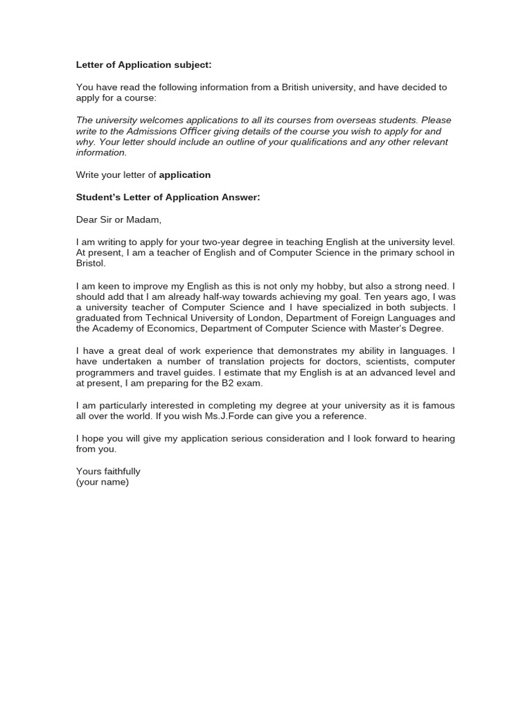 Letter of Application Subject | PDF | Academic Degree | University