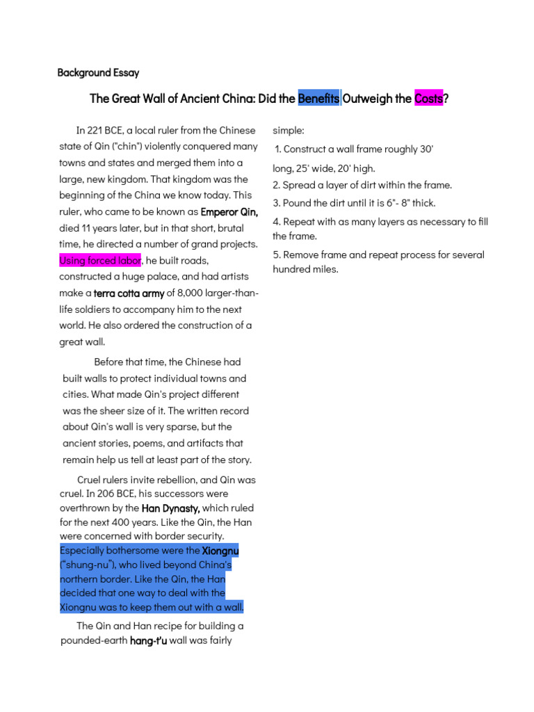 Grace Wang - Great Wall of China DBQ Sources-1 | PDF | Han Chinese ...