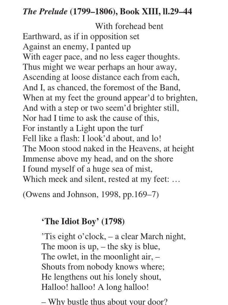 The Prelude and The Idiot Boy | PDF | Poetry | Metre (Poetry)
