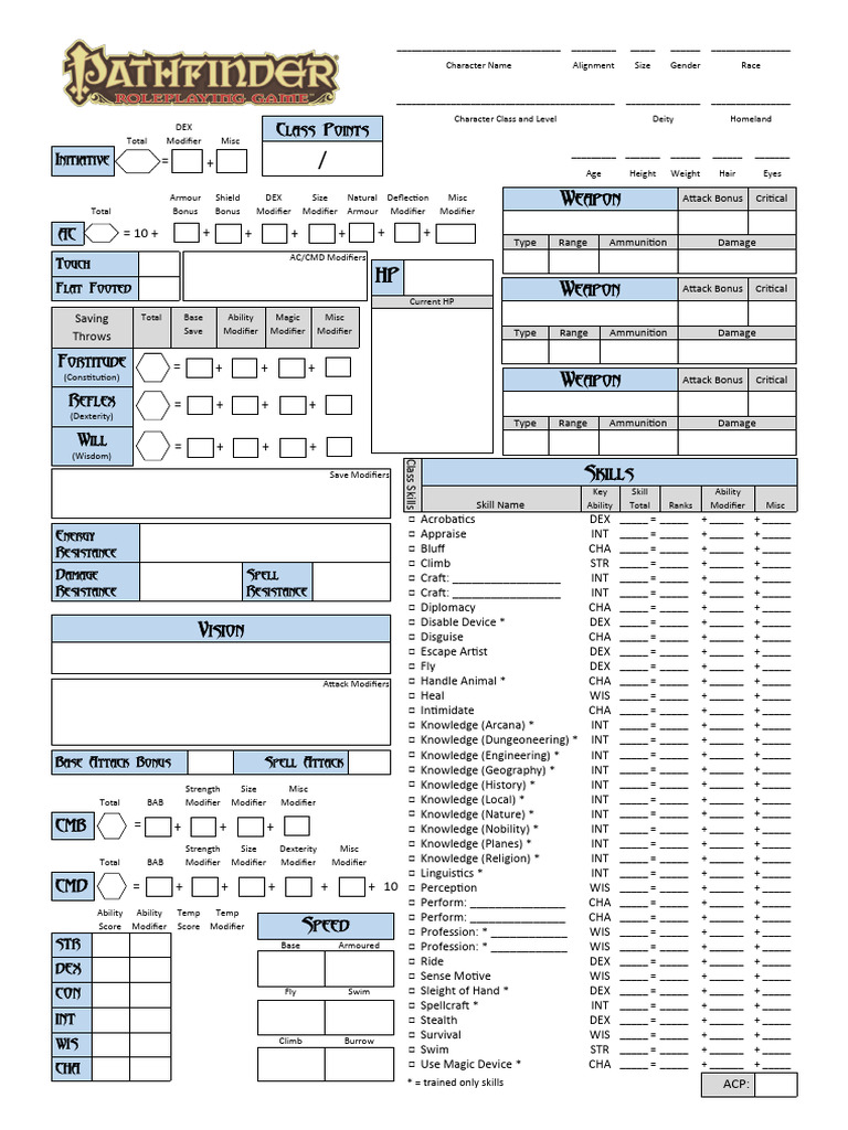 Pathfinder 1 Character Sheet | PDF