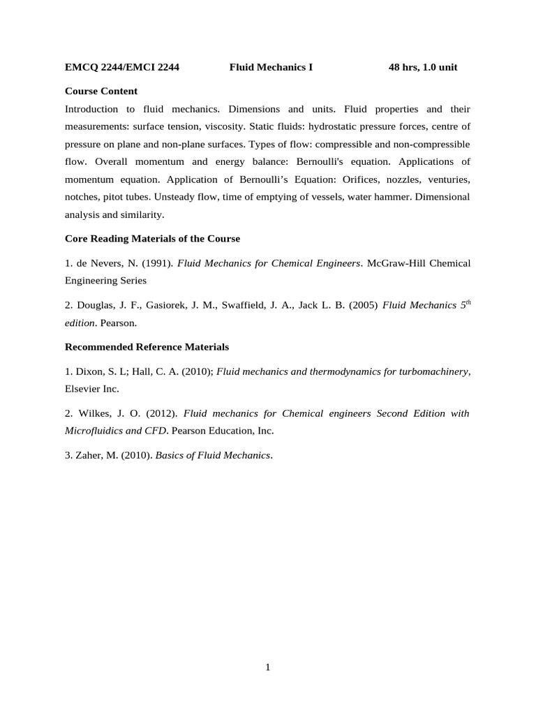 Fluid Mechanics I Part 1 Notes | PDF | Buoyancy | Viscosity