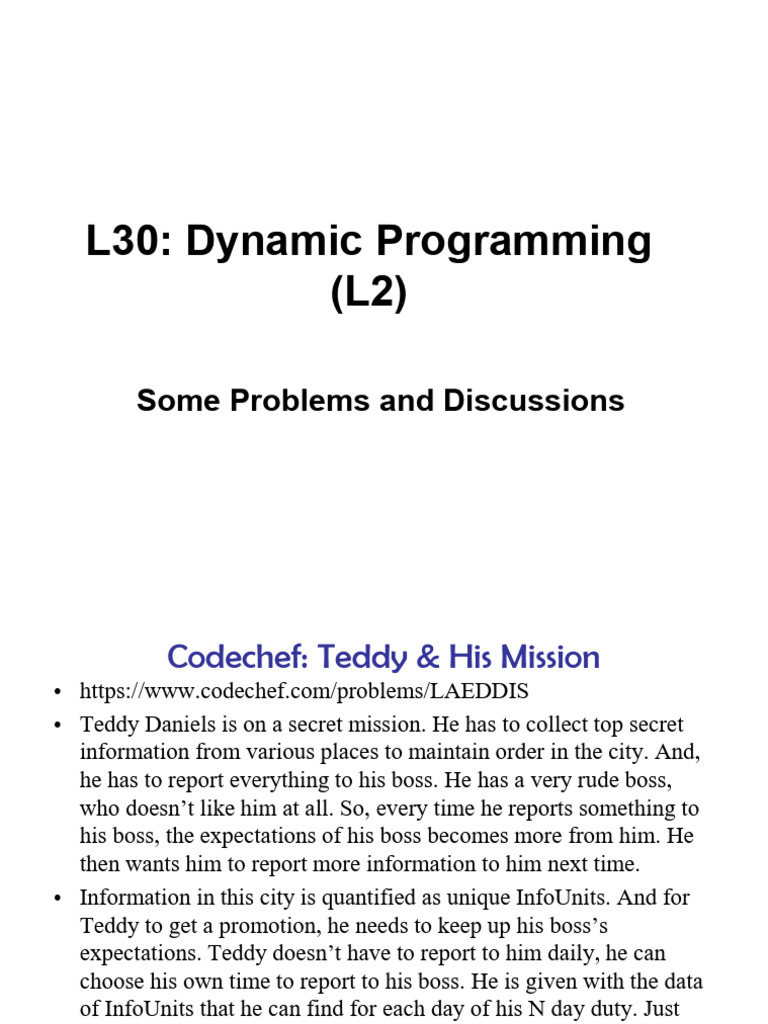 L30: Dynamic Programming (L2) : Some Problems and Discussions | PDF | Recursion | Mathematical Logic
