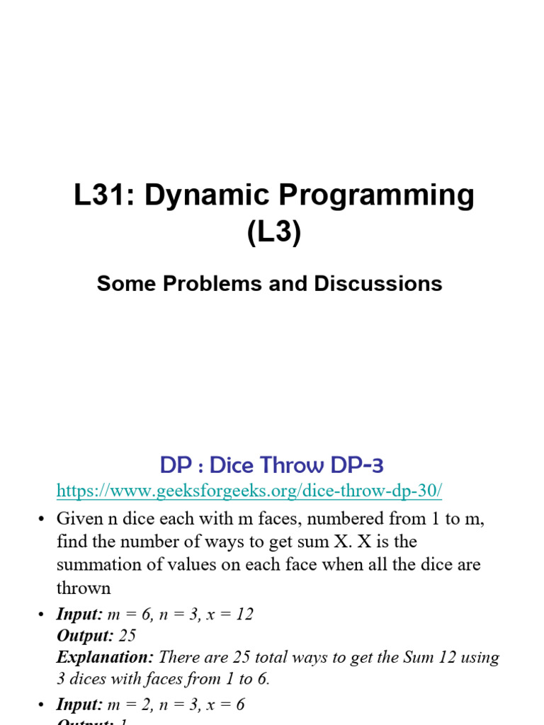 L31: Dynamic Programming (L3) : Some Problems and Discussions | PDF ...