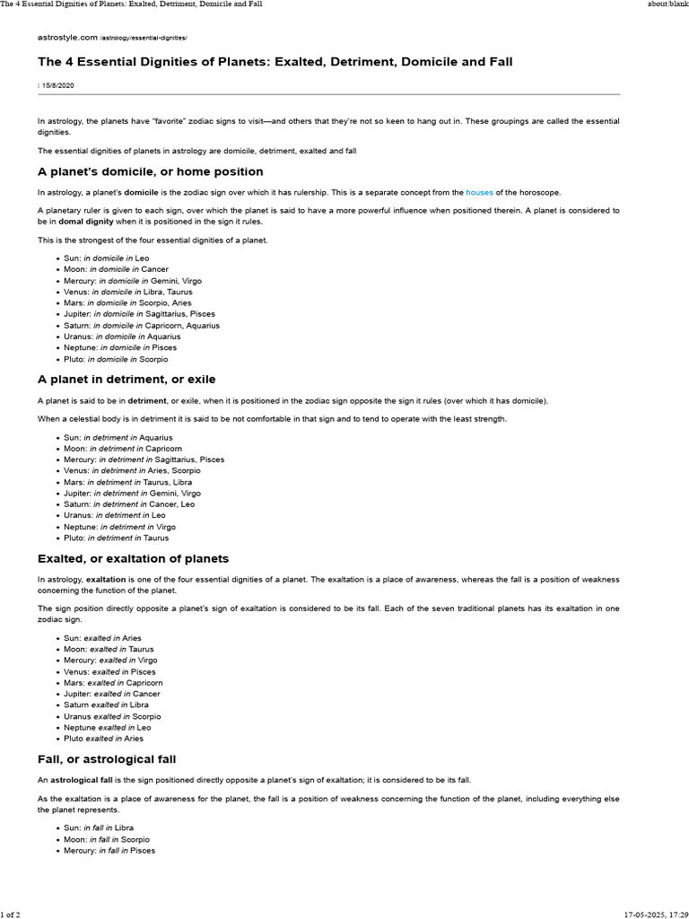 The 4 Essential Dignities of Planets (EDDF) | PDF | Planets In Astrology | Astrological Sign