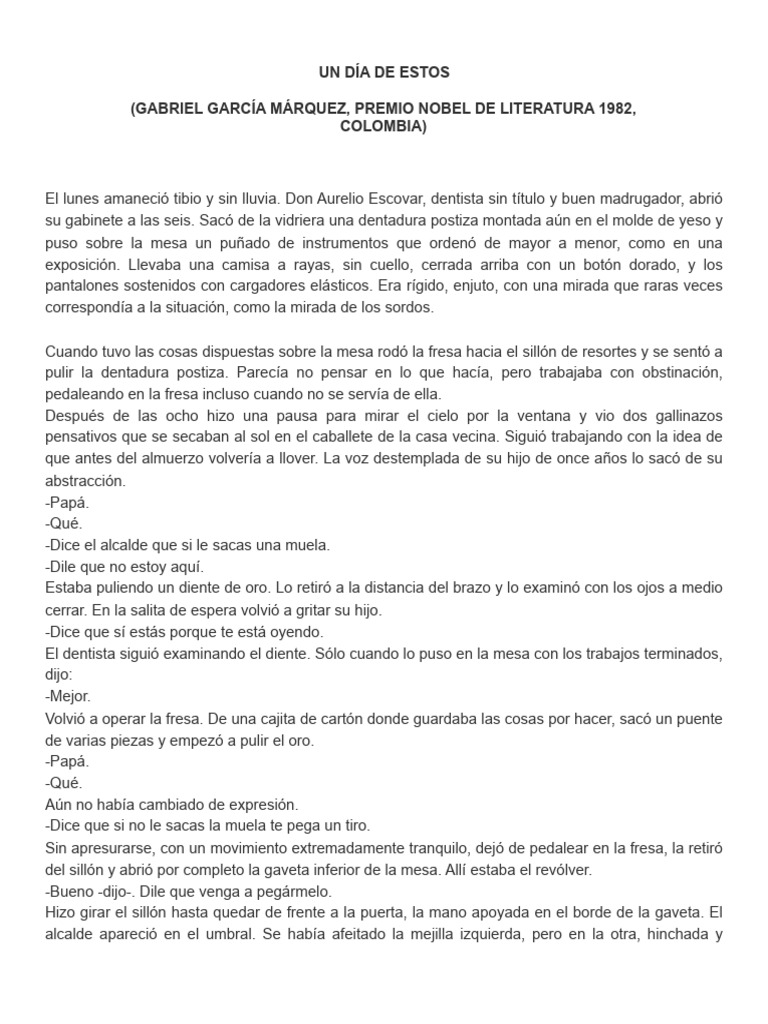 Un Dia de Estos, Gabriel Garcia Marquez | PDF