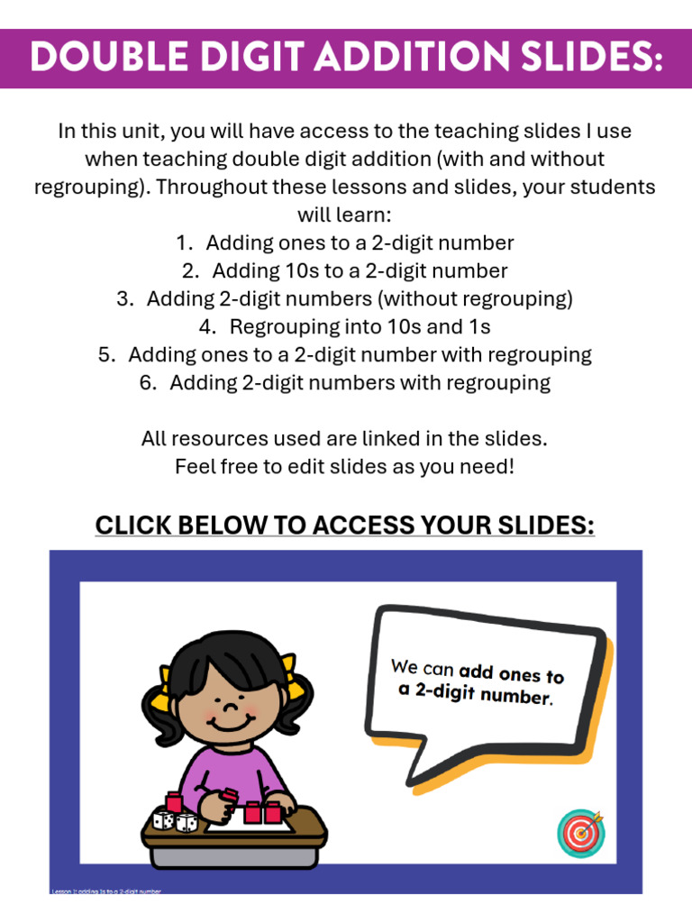 Double Digit Addition Slides Freebie | PDF | Mathematics