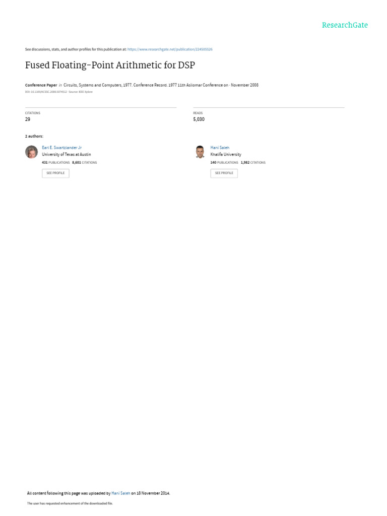 Fused_Floating-Point_Arithmetic_for_DSP | PDF | Arithmetic | Computer Engineering