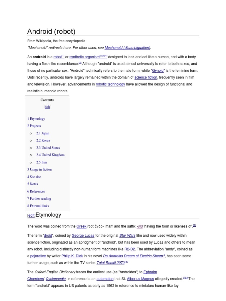 Android (Robot) : Etymology | PDF | Android (Robot) | Artificial ...